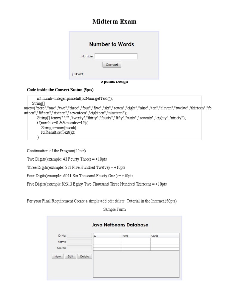 Midterm Exam: 5 Points Design Code Inside The Convert Button (5pts) | PDF