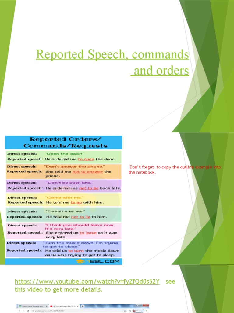 Reported Speech, Commands and Orders | PDF