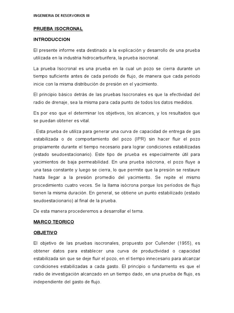 Prueba Isocronal | PDF | Hidrocarburos | Petróleo