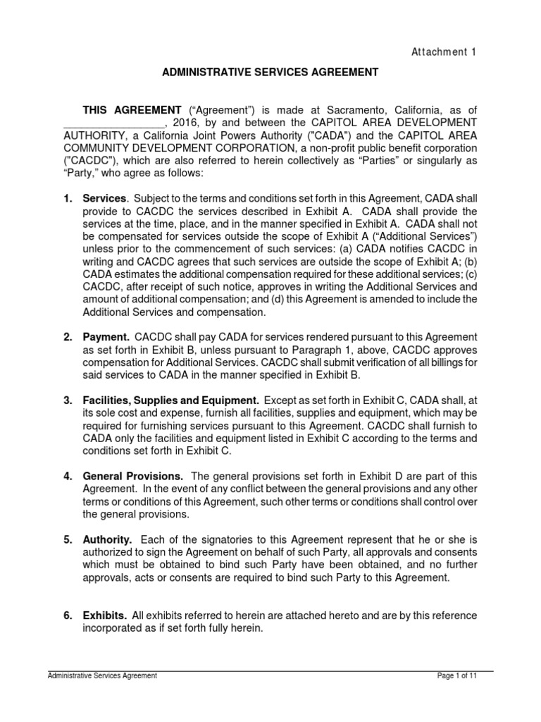 Item 8 Attachment 1 CADA CACDC Administative Services Agreement | PDF ...