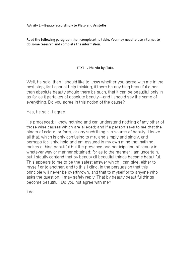 Plato's View of Beauty as Participation in Absolute or Ideal Forms ...