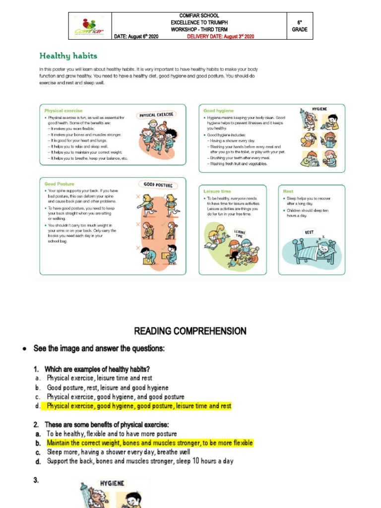 Reading Comprehension and Healthy Habits | PDF