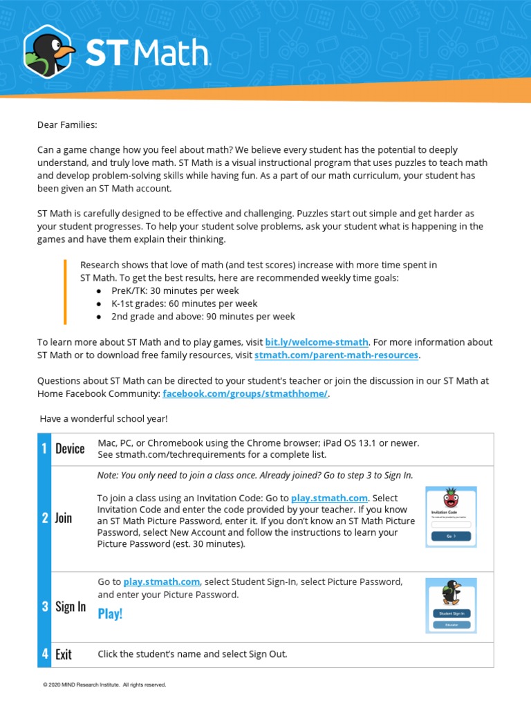ST Math Family Letter | PDF