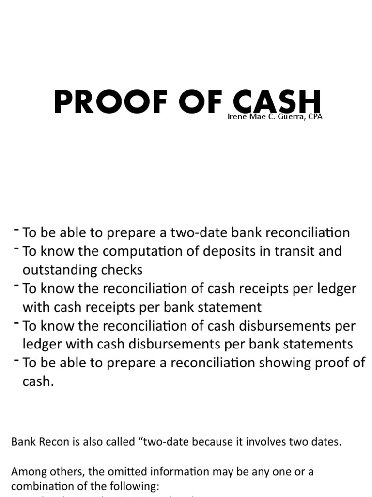 Proof of Cash | PDF | Debits And Credits | Deposit Account