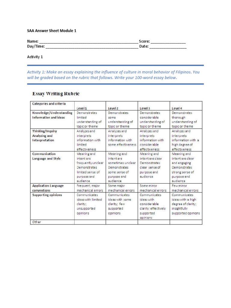 SAA Answer Sheet Module 1 | PDF