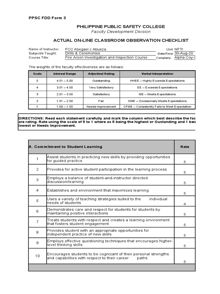 PPSC FDD Form 3 Observation Checklist | PDF | Educational Assessment ...