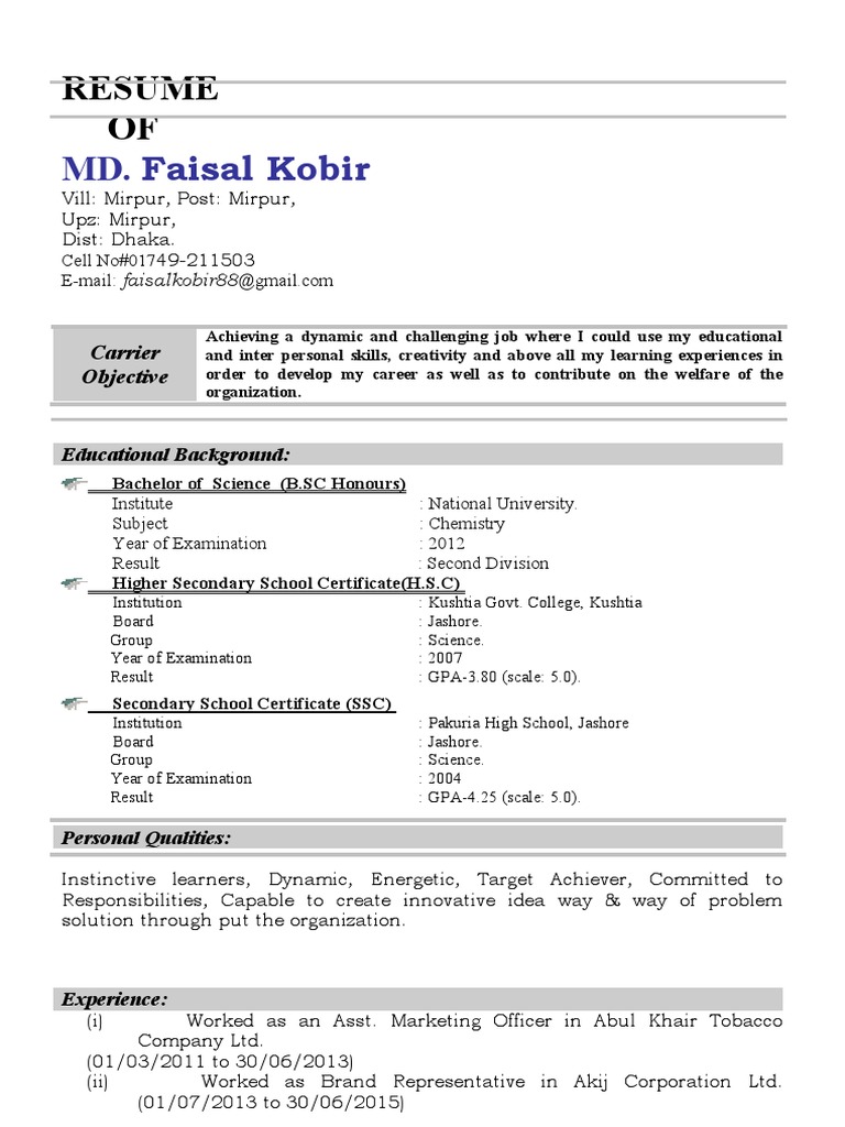CV of Faisal Bhai | PDF | Behavior Modification | Learning