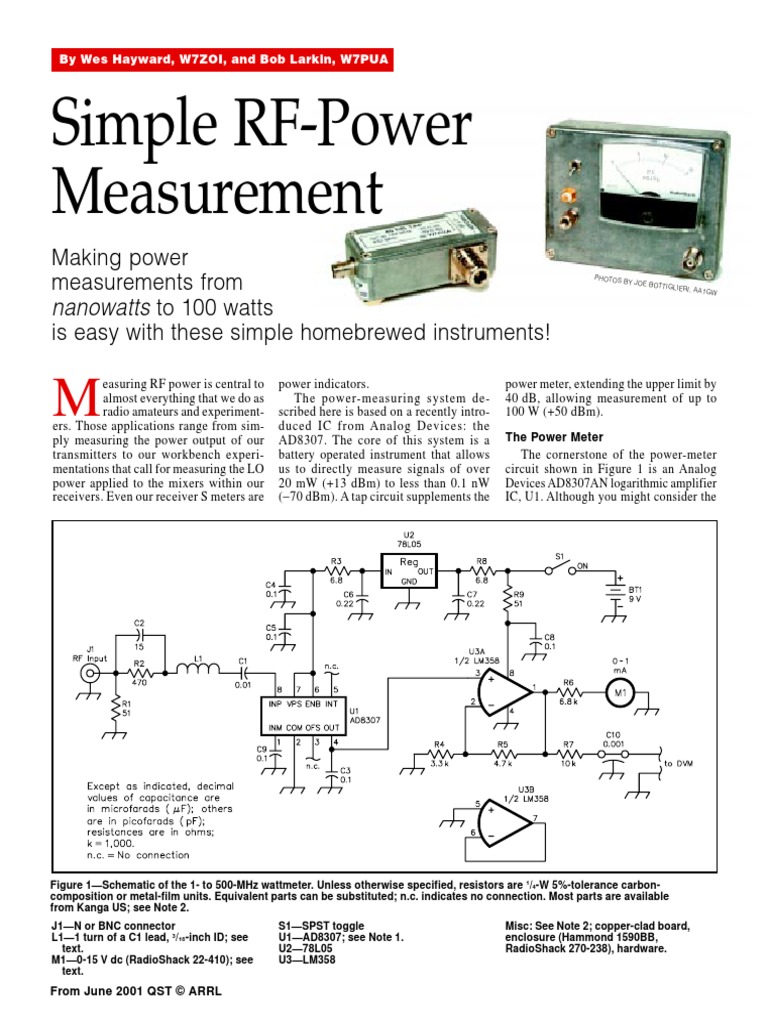 Simple RF Power Measurement W7ZOI W7PUA | PDF | Amplifier | Electronic ...