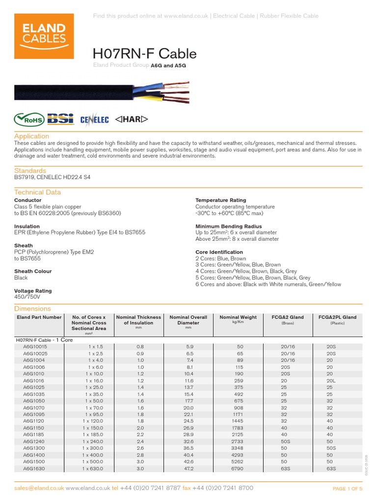 H07RN-F Cable: Application | PDF | Alternating Current | Electrical Conductor