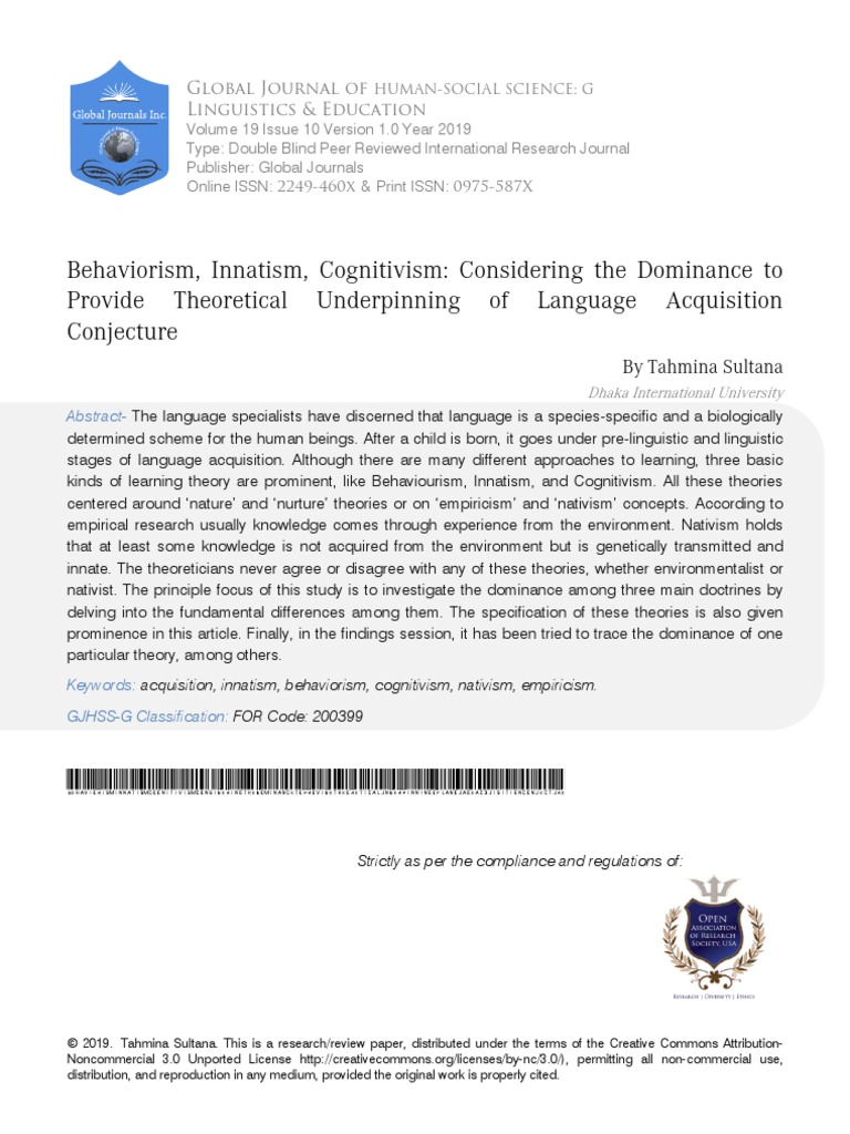 Behaviorism, Innatism, Cognitivism: Considering The Dominance To ...