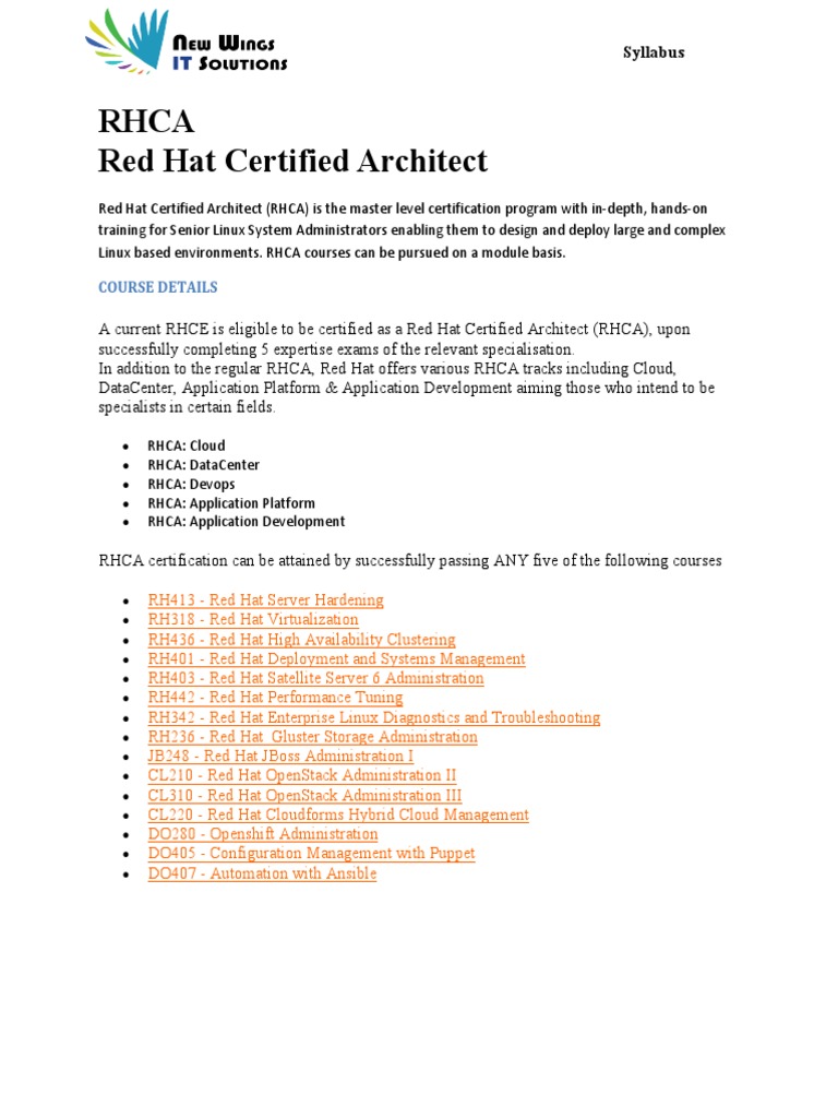 Rhca Red Hat Certified Architect: Course Details | PDF | Red Hat | Open ...