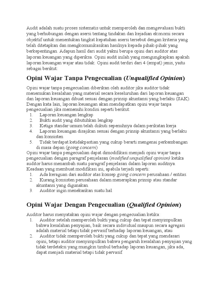 Bahan Auditing Wajar Tanpa Pengecualian | PDF
