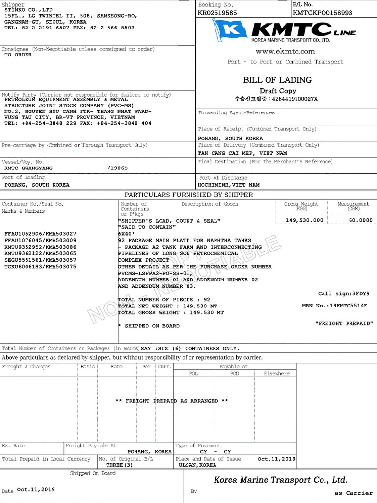 BL Packing List | PDF | Freight Transport | Business