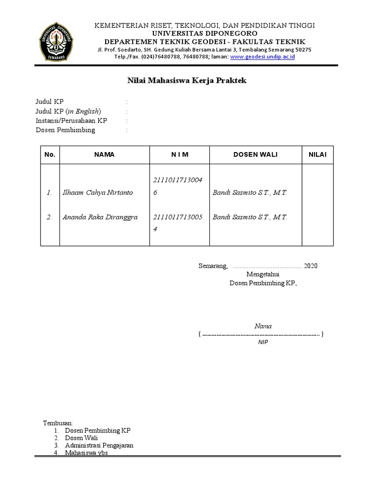 Form Nilai KP | PDF