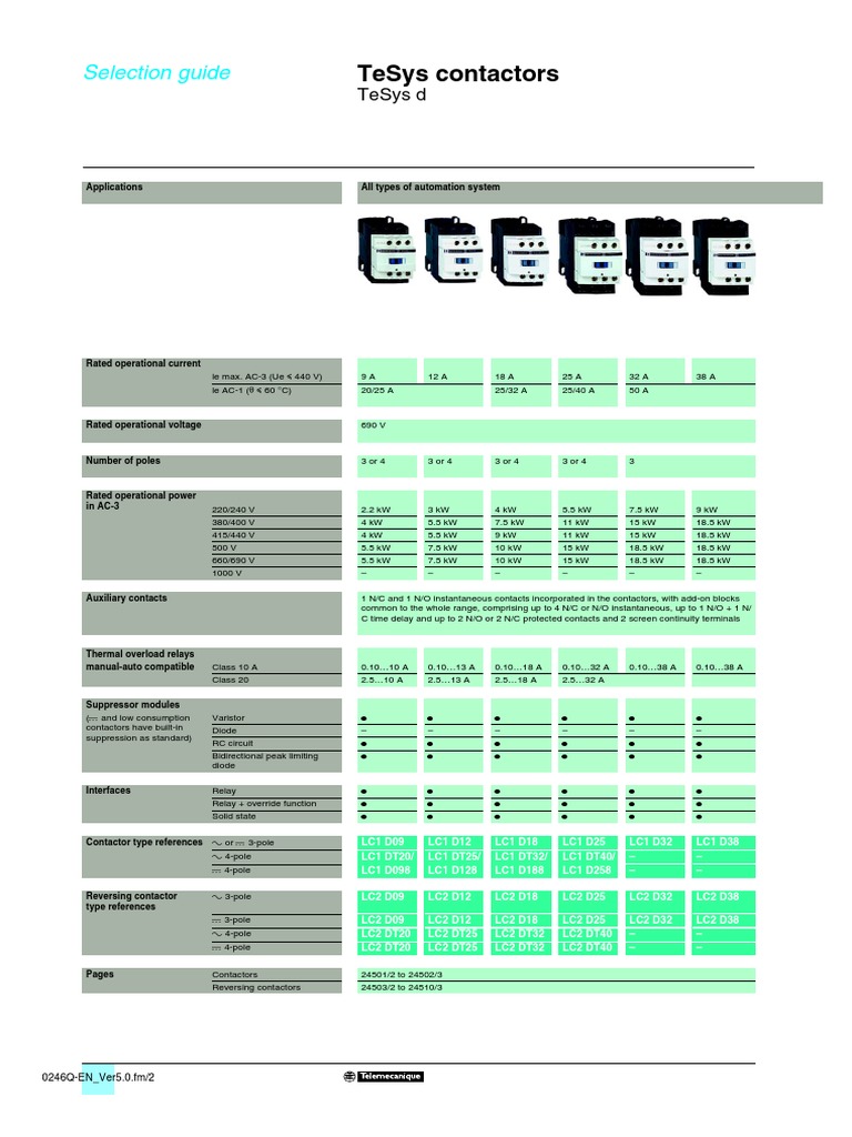 Tesys Contactors: Selection Guide | PDF | Electrical Components | Equipment