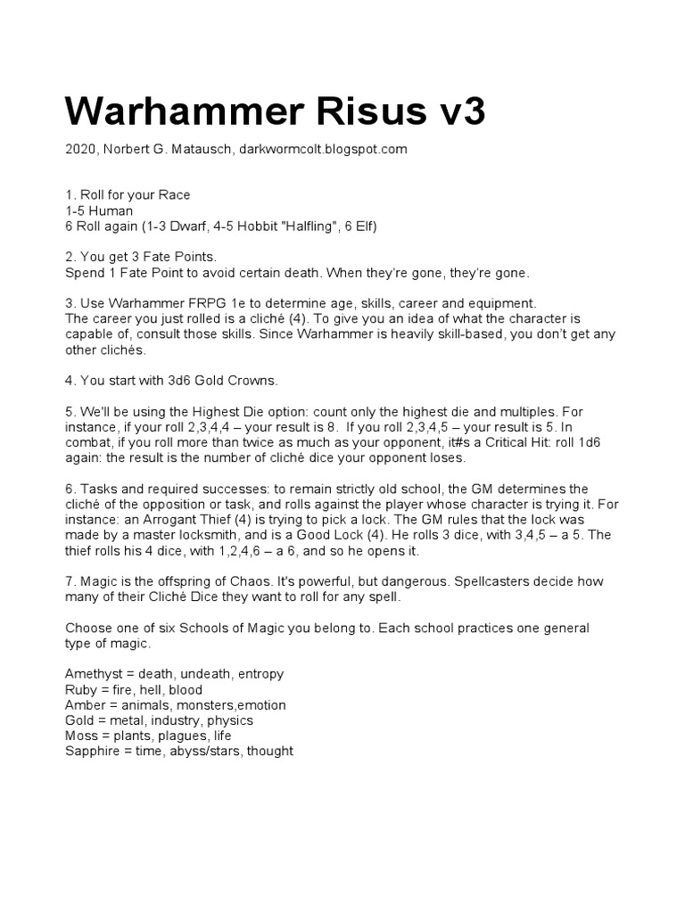 Warhammer Risus | PDF | Role Playing Games | Leisure