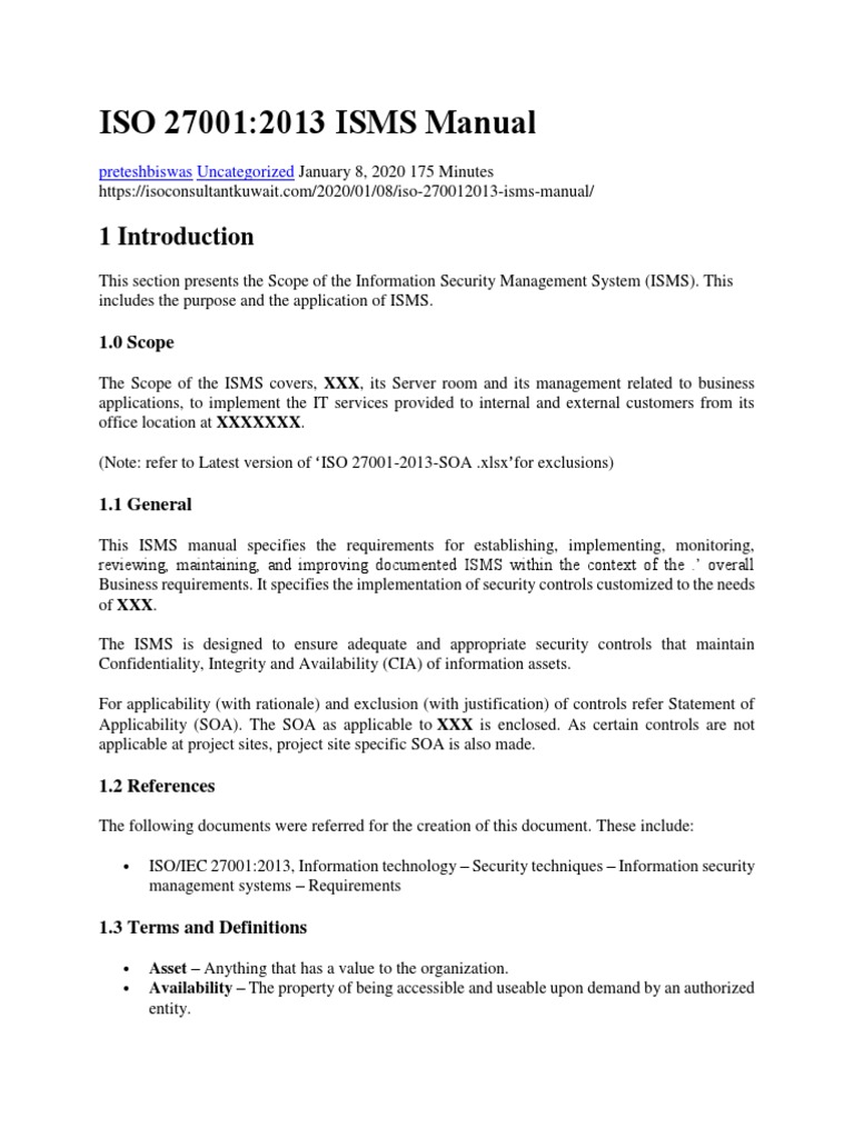 Doc01 - ISO 27001-2013 ISMS Manual TOP | PDF | Information Security ...