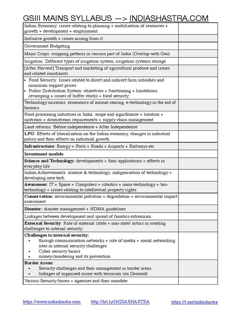 gs3 Mains Syllabus PDF | PDF