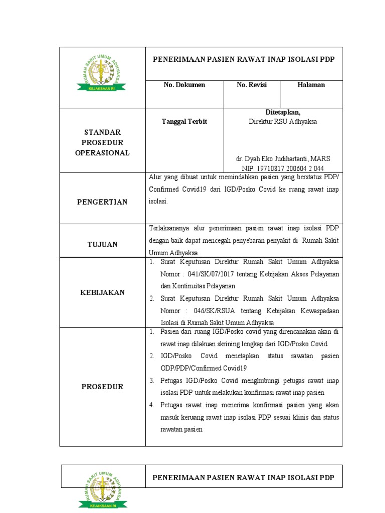 Prosedur Penerimaan Pasien Isolasi PDP | PDF