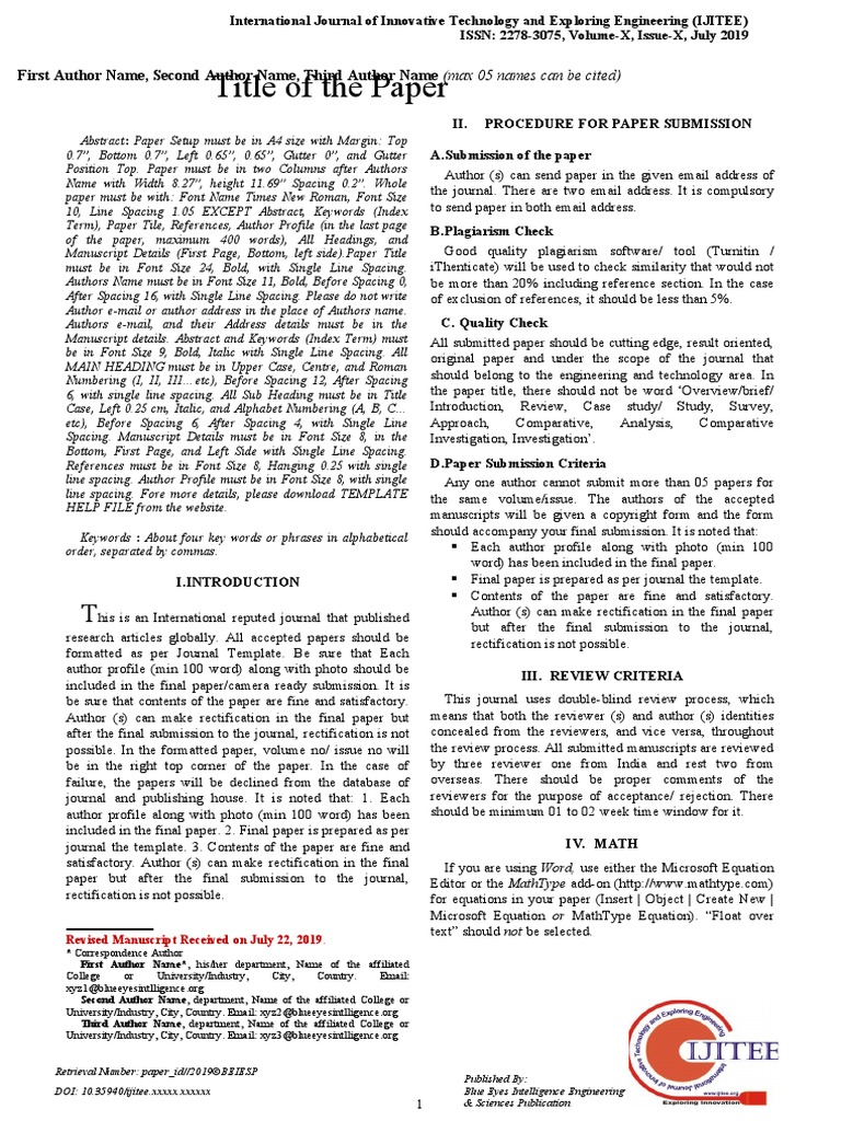 Most Common Template For Conference Paper | PDF | Bracket | Note ...