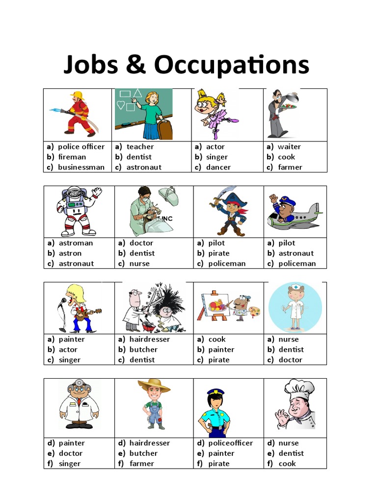 Jobs Occupations Fun Activities Games Picture Description Exercises ...