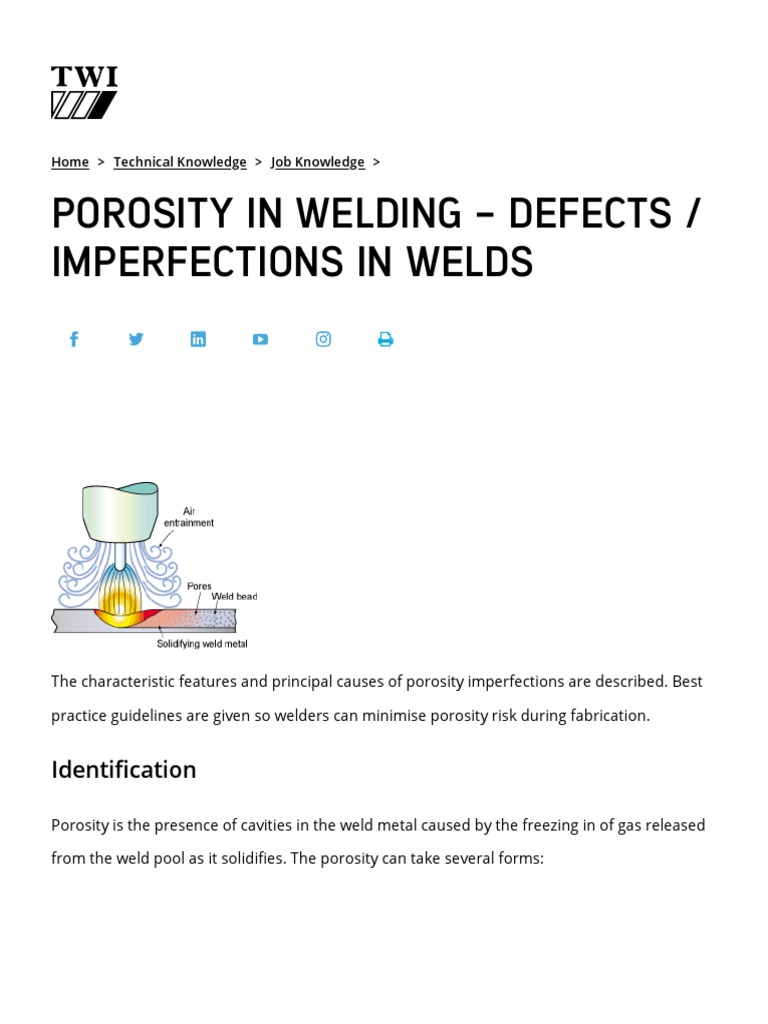 Porosity in Welding - Defects - Imperfections in Welds - TWI PDF | PDF