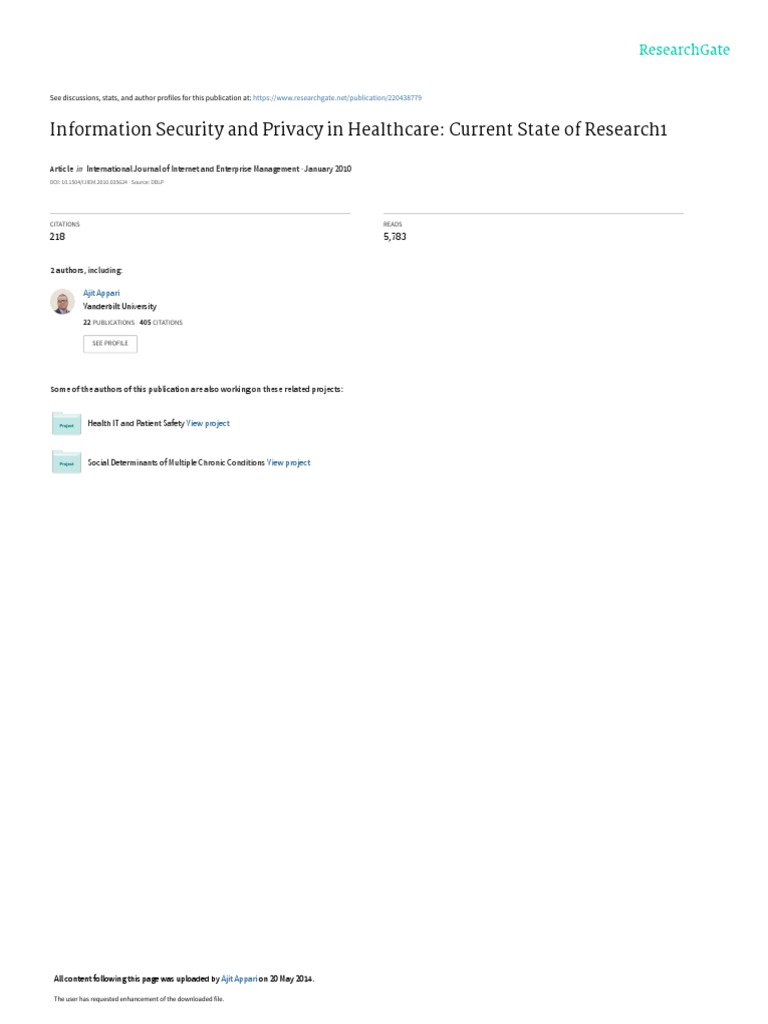 Information Security and Privacy in Healthcare: Current State of ...