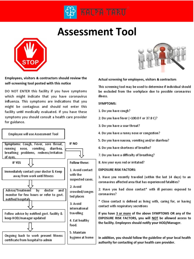 Assessment Tool: Employees, Visitors & Contractors Should Review The ...