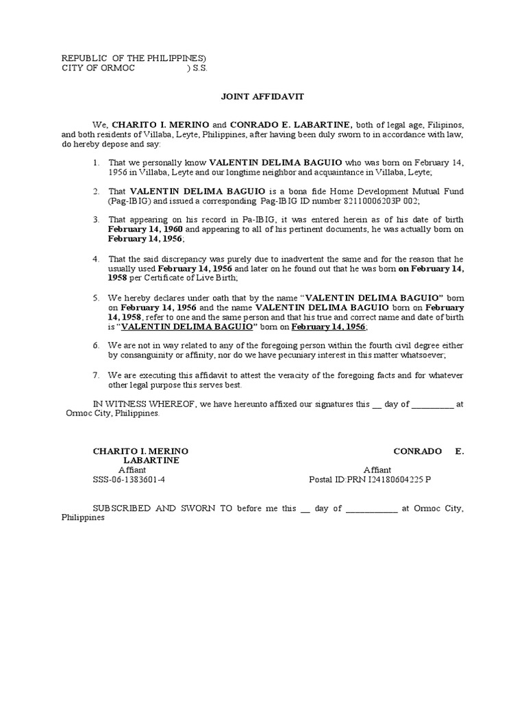 Joint affidavit-Pag-IBIG | PDF