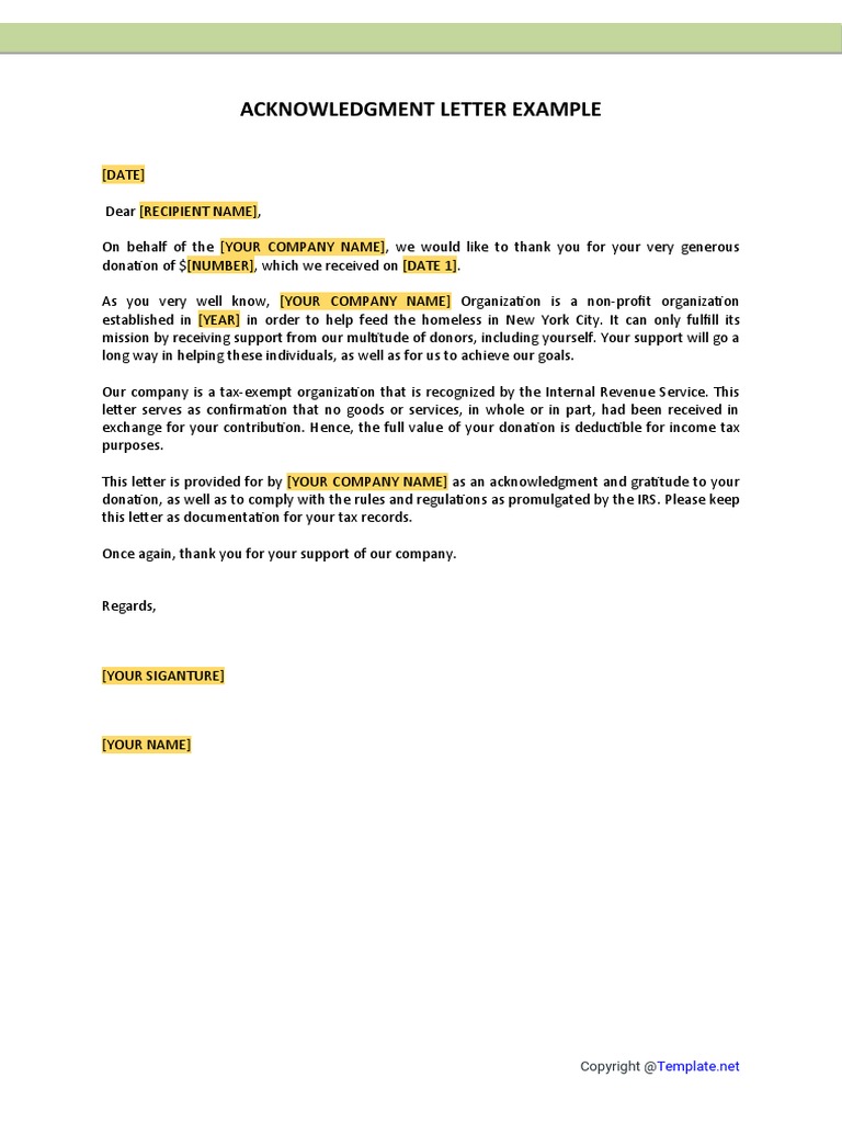 Acknowledgement Letter Example | PDF