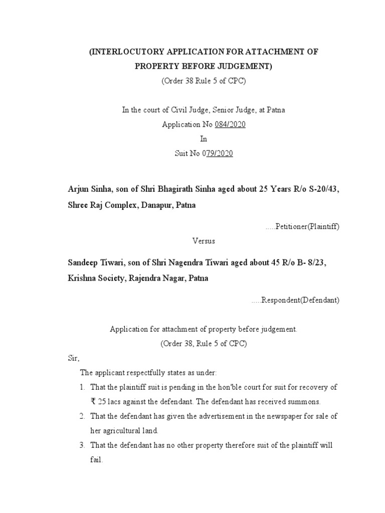 Interlocutory Application For Attachment of Property Before Judgement ...
