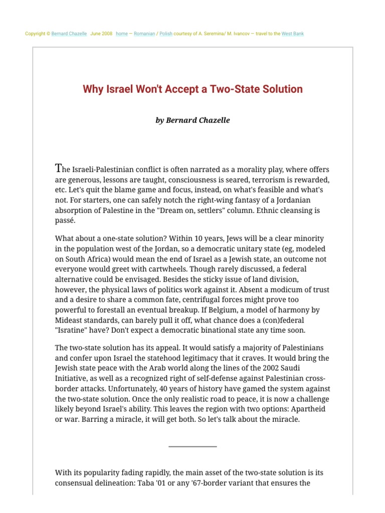 Why Israel Won't Accept A Two-State Solution: by Bernard Chazelle | PDF ...