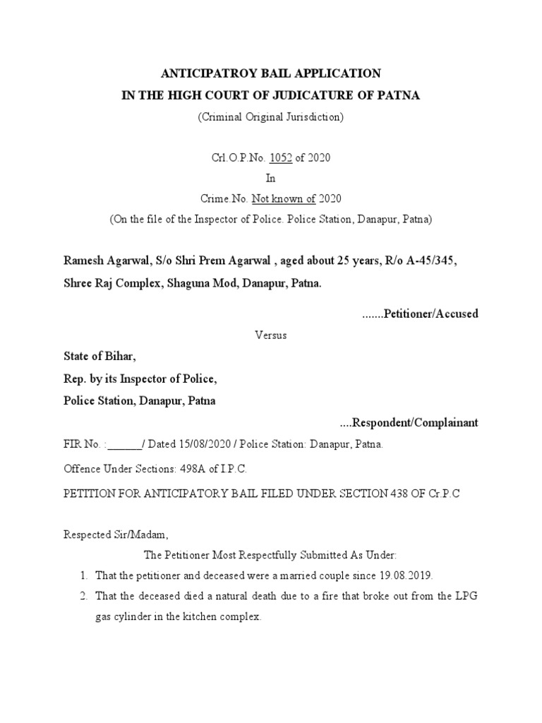 Anticipatory Bail Application for 498A | PDF | Bail | Legal Procedure