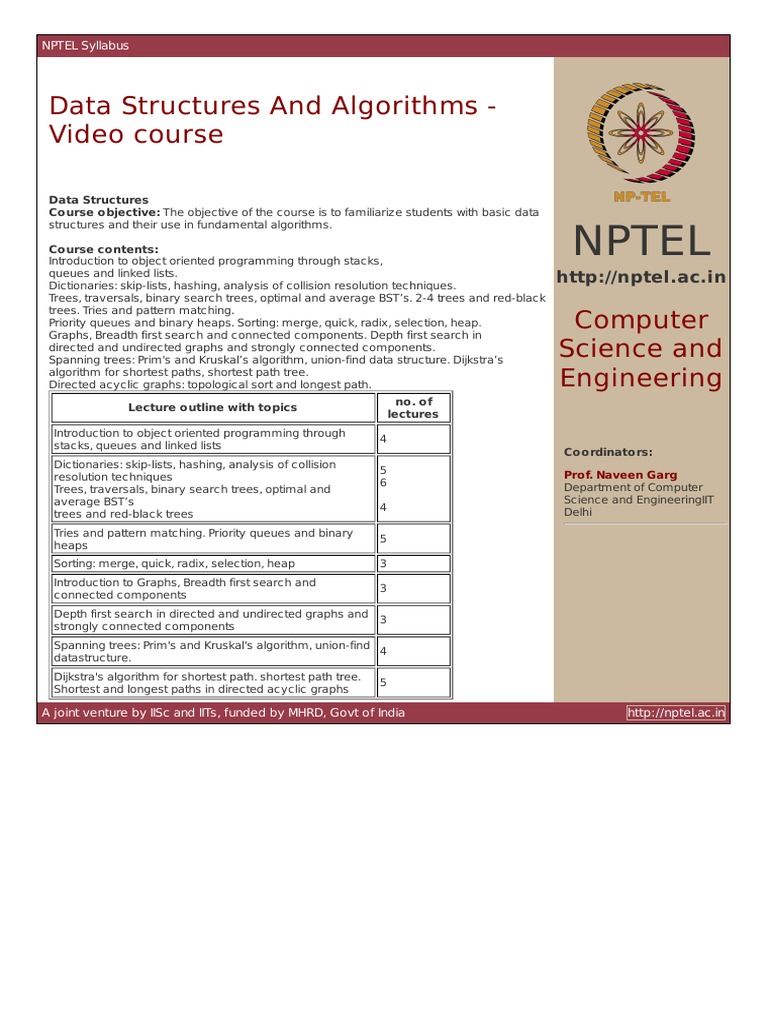 Nptel: Data Structures and Algorithms - Video Course | PDF ...