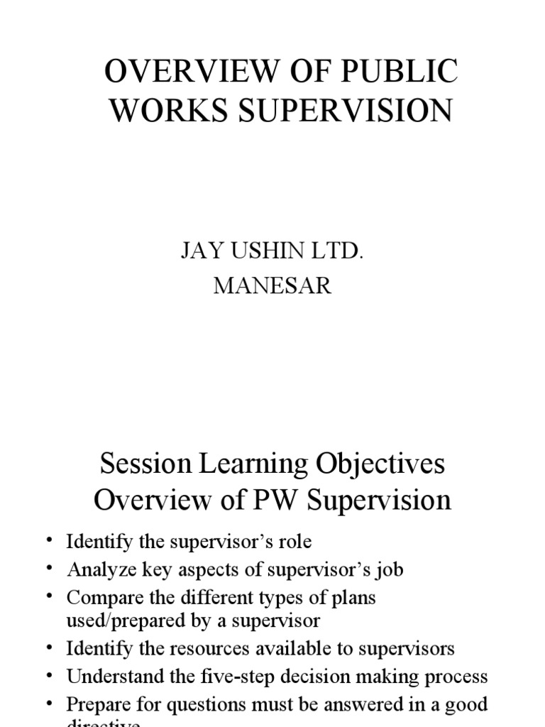 Overview of Public Works Supervision: Jay Ushin Ltd. Manesar | Download ...
