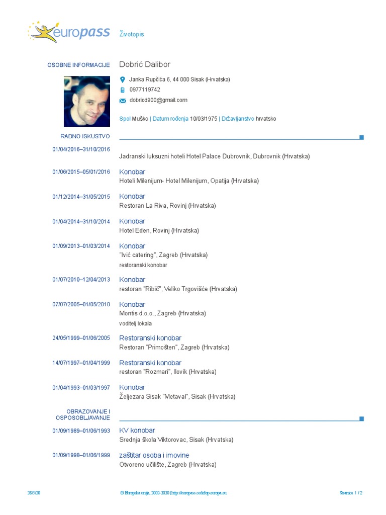 CV Europass 20200528 Dobrić HR | PDF