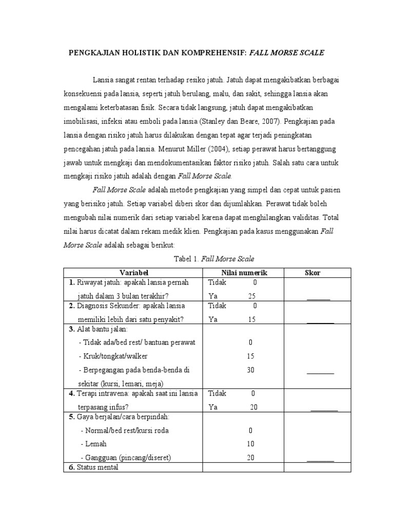 Penggunaan Fall Morse Scale pada Lansia | PDF