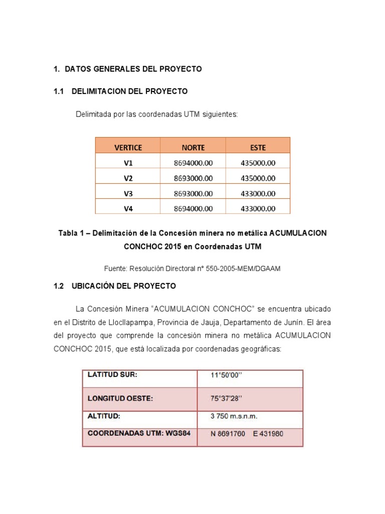 Datos Generales Del Proyecto-Conchoc-Proyect | PDF