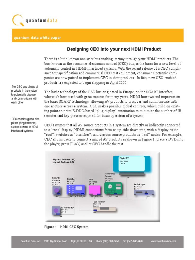 Designing CEC Into Your Next HDMI Product: Quantum Data White Paper ...
