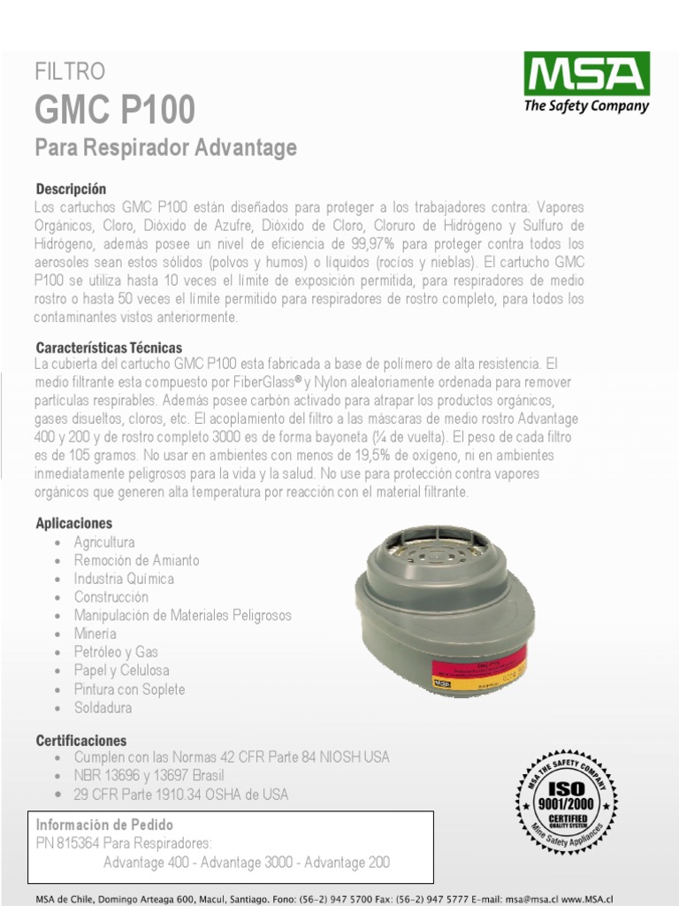 Advantage GMC P100 Filter Data Sheet - CL-ES | PDF | Tecnología