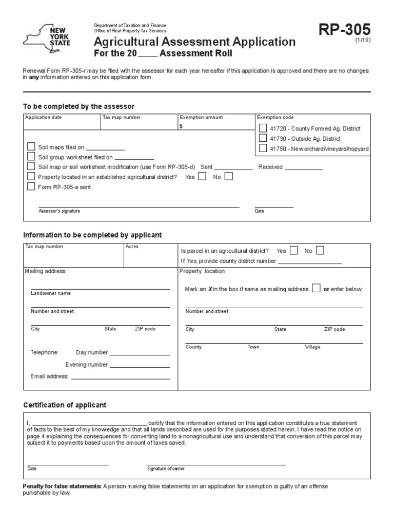 Agricultural Assessment Application: For The 20 Assessment Roll | PDF ...