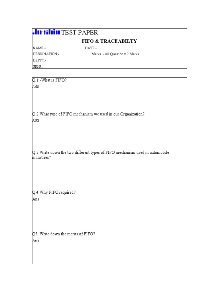Test Paper: Fifo & Traceabilty | PDF