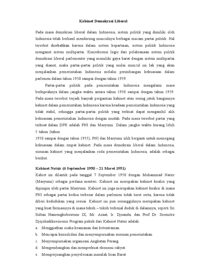 Kabinet dalam Era Demokrasi Liberal | PDF
