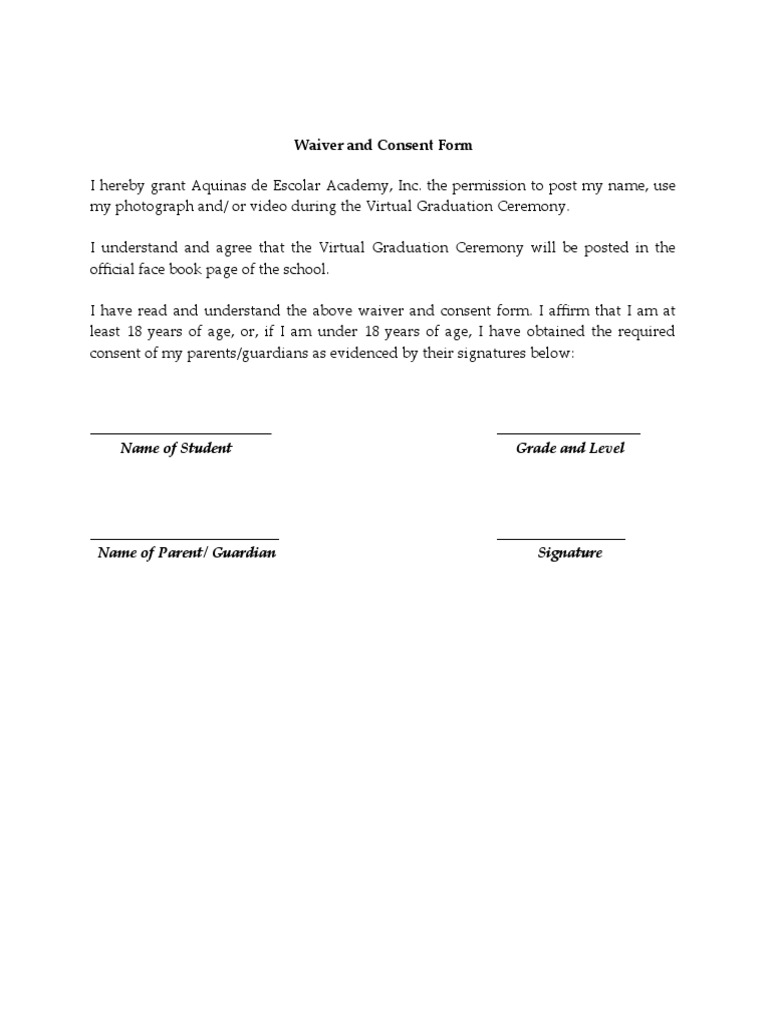 Waiver and Consent Form: Name of Student Grade and Level | PDF
