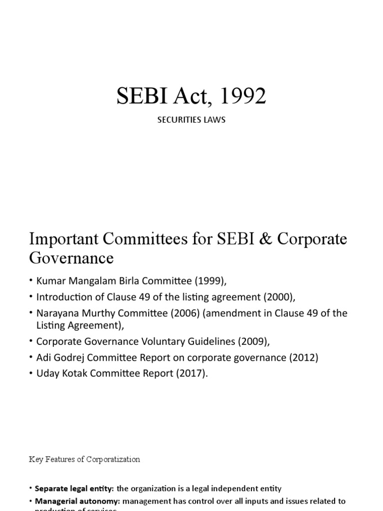 SEBI Act, 1992 | PDF | Futures Contract | Securities (Finance)