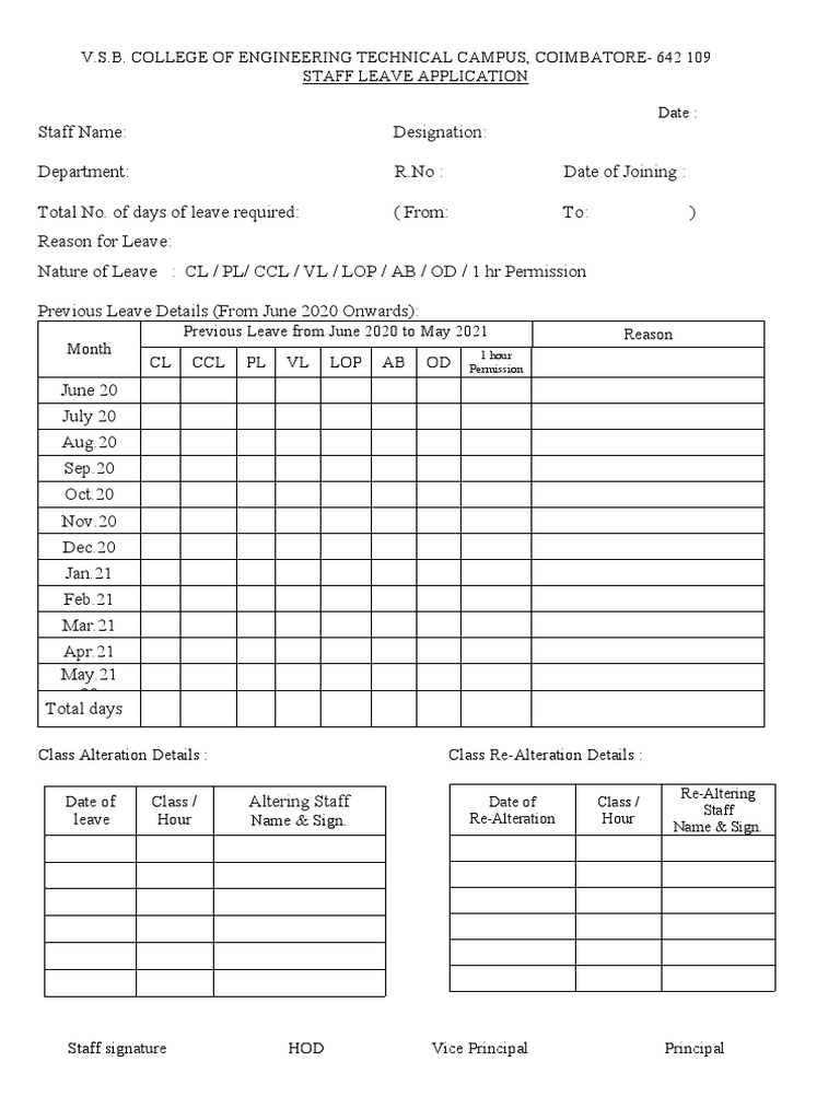Leave Application Form For 2020 | PDF