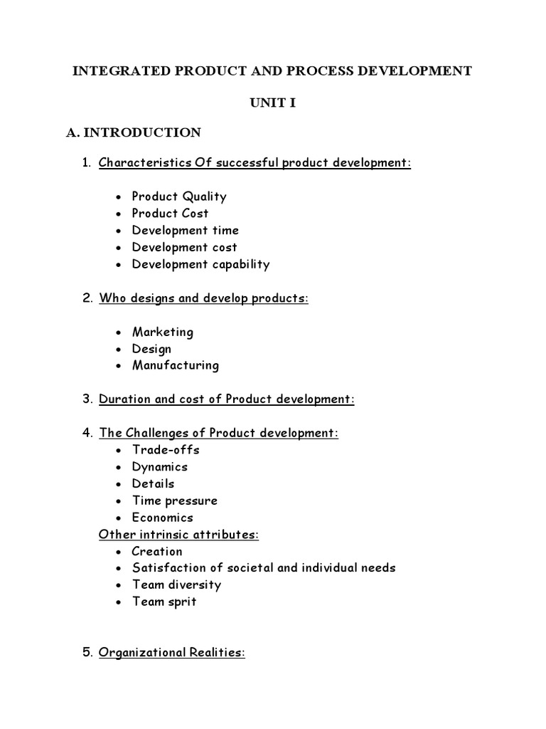 Integrated Product and Process Development Unit I A. Introduction | PDF ...