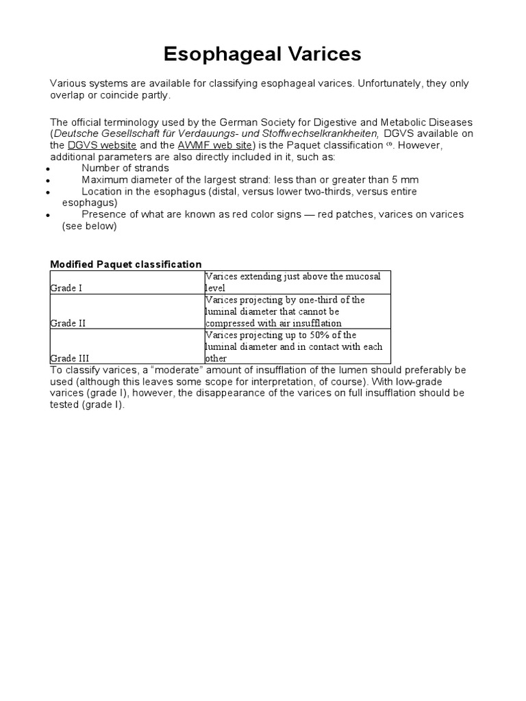 Esophageal Varices Classification Guide | PDF | Esophagus | Nature