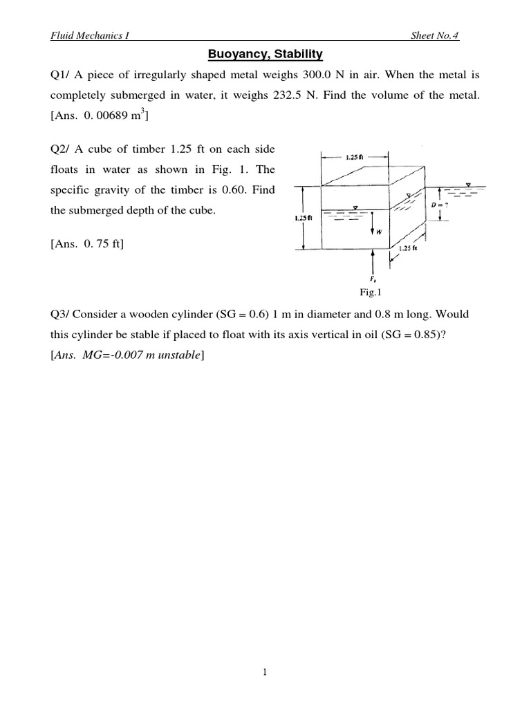 Buoyancy and Stability Problems in Fluid Mechanics | PDF