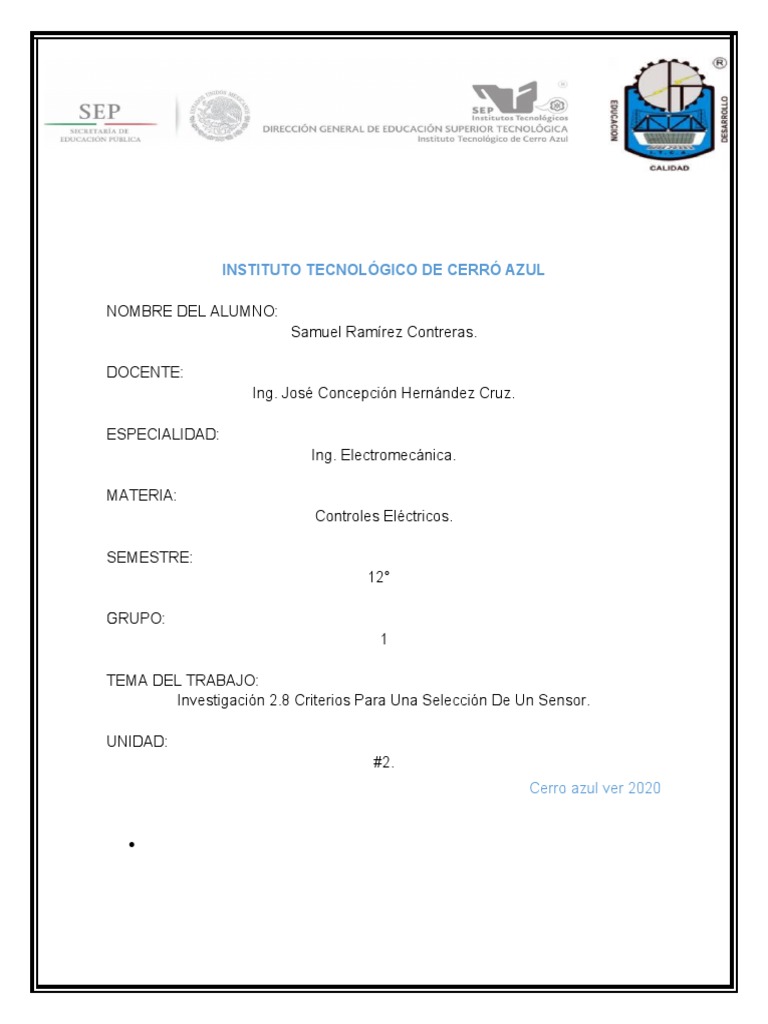 2.8 Criterios para Seleccion de Un Sensor | PDF